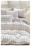 Bílo-šedé prodloužené povlečení na jednolůžko z bavlny Renforcé s prostěradlem/3dílné 160x220 cm Checkered – Mila Home