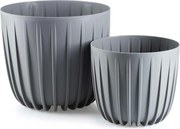 PLASTOVÝ KVĚTINÁČ STRIPPED SADA 2KS 18X15,5 CM+24X21 CM ŠEDÁ