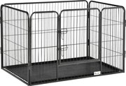 PawHut Obdélníkový Ohrádka pro Psi 4-panely Ocel 109x74x71 cm s Dvouvrstvými Dveřmi a Odnímatelným Táckem pro Venkovní a Vnitřní použití | Aosom