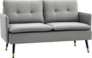 HOMCOM 2-místná pohovka čalouněná lnem s polštáři, područky a ocelové nohy pro ložnici a kancelář, nosnost 240 kg, 139x68x80 cm, šedá | Aosom