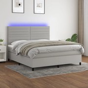 Box spring postel s matrací a LED světle šedá 160x200 cm textil