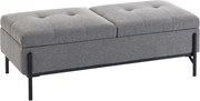 HOMCOM úložná lavice, lněný taburet s 2 přihrádkami, víky na pantech a extra polstrováním, sedadlo s knoflíkovým prošitím — (117 x 50 x 44 cm), šedá