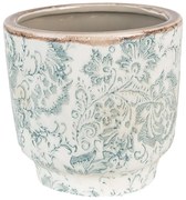 Béžový keramický obal na květináč se zelenými květy Roel S – 15x14 cm
