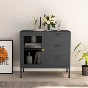 Příborník antracitový 75 x 35 x 70 cm ocel a tvrzené sklo 336075