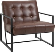 HOMCOM Chesterfield Křeslo Lounge Relaxační Křeslo S Polstrovaným Sedákem a Opěrkou Hlava Černý Kovový Rám Umělá Kůže Čokoládová | Aosom