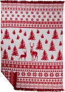Bílo-červený oboustranný pléd s jeleny Nordic Deer XL – 150*200*3 cm