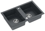 Černý dvoukomorový kuchyňský granitový dřez QUADRON DENZEL 120 bez baterie