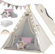 Dětský stan teepee JULIA, 120x120x160cm, béžová/růžová Spielwerk