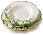 Porcelánová jídelní sada LEA Elegant 18 ks bílá/zelená