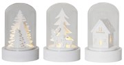 STAR TRADING Svítící dekorace Winter Fairytale Kupol – set 3 kusů, bílá barva, čirá barva, sklo, dřevo, plast