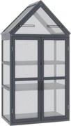 Outsunny Mini Skleník 3 Patra Zahradní Postel s Otevíratelnou Střechou a Dvojitými Dveřmi z Dřeva a Polykarbonátu, Voděodolný, Přírodní, 70,5 x 42 x 1