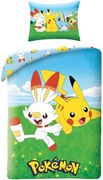 Bavlněné ložní povlečení Pokémoni - motiv Scorbunny a Pikachu - 100% bavlna - 70 x 90 cm + 140 x 200 cm