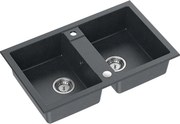 Černý dvoukomorový kuchyňský granitový dřez QUADRON DENZEL 120 bez baterie