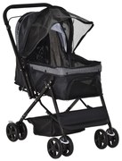 PawHut Dog Buggy Kočárek pro psy a kočky Kočárek pro kočky Oxford Black 76,5 x 52 x 95 cm