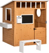 Dřevěný dětský domek Outsunny s oknem a schránkou na dopisy, venkovní zahradní domek s regálem na květináče, pro děti ve věku 3-8 let, borové dřevo, p