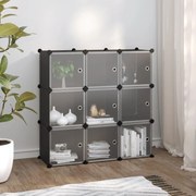 Úložný organizér s 9 kostkami s dvířky černý PP 340558