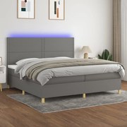 Box spring postel s matrací a LED tmavě šedá 200x200 cm textil