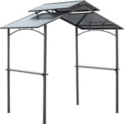 Outsunny Altánek na gril s ohnivzdornou střechou, BBQ altánek se 2 policemi, 2,5 x 1,5 m, ocelový, PC, Černá + Hnědá | Aosom