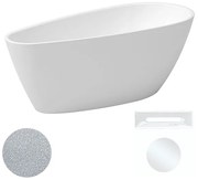 Besco Akrylátová volně stojící vana Goya A-line Glam S 160x73 (170x80) Barva: Bílá/stříbrná, Rozměry (cm): 160x73, Typ a barva výpustě: Click-Clack s přepadem, bílá