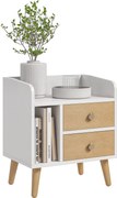 HOMCOM Noční stolek s 2 velkými šuplíky a 1 otevřenou policí a vyvýšenými borovicovými nohami v nordickém designu pro obývací pokoj a ložnici 43x30x49
