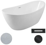 Besco Akrylátová volně stojící vana Ayla Glam S 170x80 Barva: Bílá/stříbrná, Rozměry (cm): 170x80, Typ a barva výpustě: Click-Clack s přepadem, černá