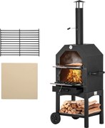 Outsunny venkovní pizza pec s 2 vrstvami na dřevo, s koly a vyjímatelným odkládacím stolem pro terasu, kempování a patio 64x54x160 cm Černá | Aosom