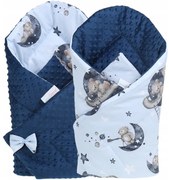 Oboustranná zavinovačka pro miminka 80x80 cm BABYMAM PREMIUM - Medvídci ve vesmíru s tmavě modrou minky