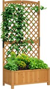 Zahradní záhon Outsunny s treláží a květináčem pro popínavé rostliny, květinová kultivace pro venkovní terasu, balkon 90x45x180 cm, přírodní dřevo | A