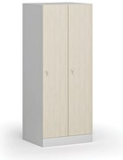 Snížená šatní skříňka S1, 2 oddíly, 1500 x 600 x 500 mm, demont, cylindrický zámek, laminované dveře, bříza