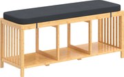 HOMCOM bambusová lavice na boty s polstrovaným sedákem a otevřenou policí do předsíně, 102 x 33 x 45 cm, přírodní