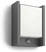 Philips myGarden - Nástěnné venkovní LED svítidlo 17x22 cm, 2700 K, 6 W, se senzorem, antracit 915005193901