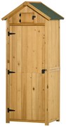 Outsunny zahradní skříňka zahradní kůlna na nářadí s policemi asfaltová střecha okno dřevo žlutá+zelená 77 x 54,2 x 179 cm | Aosom