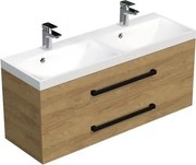 Koupelnová skříňka s černou úchytkou a umyvadlem SAT Cube Way 120x47,5x40 cm dub Hickory mat CUBE2C120ZDH