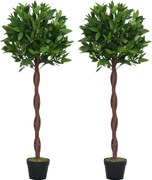 Sada 2 umělých vavřínových stromů Outsunny, 120 cm umělé rostliny v cementových květináčích, interiérové rostliny, umělé rostliny pro interiér a exter