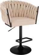 LuxuryForm DESIGN Barová židle NORDEN VELUR na černé kulaté podstavě - krémová