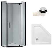 BPS-koupelny Pětiúhelníkový sprchový kout HYD-PK91A 80x80 černá/transparent + vanička HYD-PSV-SXL07A bílá