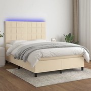 Box spring postel s matrací a LED krémová 140x200 cm textil