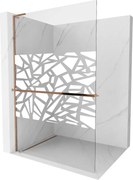 Mexen Kioto+ L, sprchová zástěna Walk-In s poličkou a věšákem 100 x 200 cm, 8mm čiré sklo bílý vzor, růžové zlato profil, 800-100-123-60-85