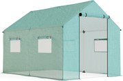 Fóliový skleník Outsunny 2x3x2m odolný proti větru s rolovacím oknem a UV ochranou, ideální pro rajčata, robustní ocelová konstrukce v zelené barvě |
