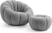 Otočné designové křeslo BLOOM s taburetem, šedá