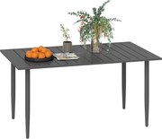 Zahradní stůl Outsunny 150x90cm, odolný ocelový balkonový stůl, balkonový stůl s otvorem pro slunečník, design prken, venkovní kempingový stůl, vedlej
