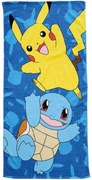 Bavlněná plážová osuška Pokémoni - motiv Pikachu a Squirtle - 100% bavlna - 70 x 140 cm