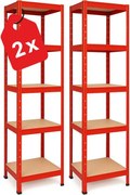Regál 180x40x40 cm lakovaný 5-policový, nosnost 875 kg - červený - 2ks