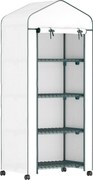 Skleník Outsunny s kolečky a policemi, zimní odolný skleník z ocelové fólie, skleník na balkon, do zahrady, skleník na rajčata 69 x 50 x 165 cm, sklen