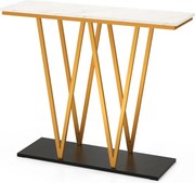 Konzolový stolek, design mramoru, bílo-zlatý JV12416WH