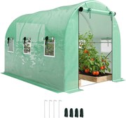 Outsunny tunelový skleník 3 × 2 × 2 m s PE krytem, 2 rolovacími zip dveřmi a 6 síťovanými okny, výztuhy, prodloužené lemy, UV-odolný — zelený | Aosom