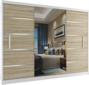 Šatní skříň 232 cm Belini bílý mat/ dub sonoma s posuvnými dveřmi a zrcadlem MBP SZP4/2/1W/2DS1L/0/AL