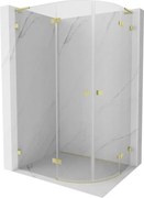 Mexen Lunar, L půlkruhový sprchový kout výklopný doleva 80 x 70 cm, 8mm čiré sklo, zlatý matný profil, 833L-080L-070P-55-00
