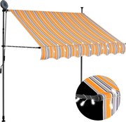 Ručně zatahovací markýza s LED světlem 150 cm žlutomodrá 145849