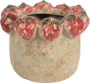 Béžový antik terakotový obal na květináč s jahůdkami M - Ø 15*12 cm